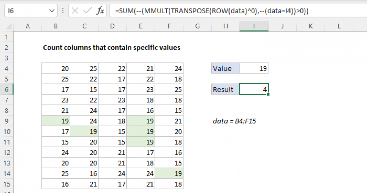 Count Columns That Contain Specific Values Excel Formula Exceljet